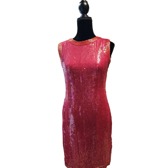Candlelight | Dresses | Vtg Candlelight Red Sequin Dress Silk Glam Prom ...